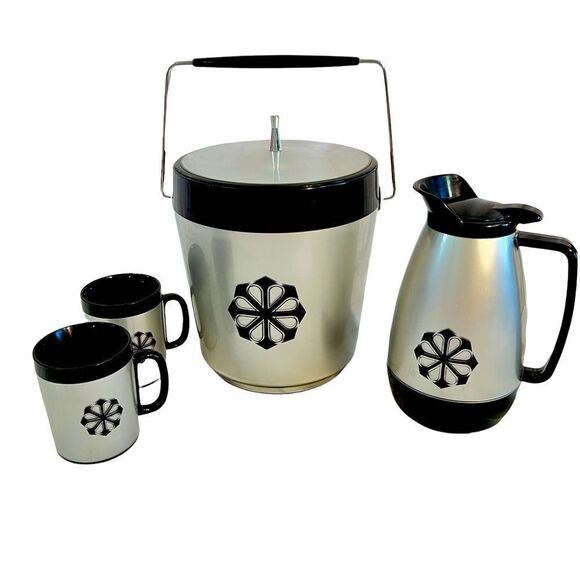 West Bend | Dining | Westbend Mcm Ice Bucket Carafe Mugs 6pc Set Silver ...